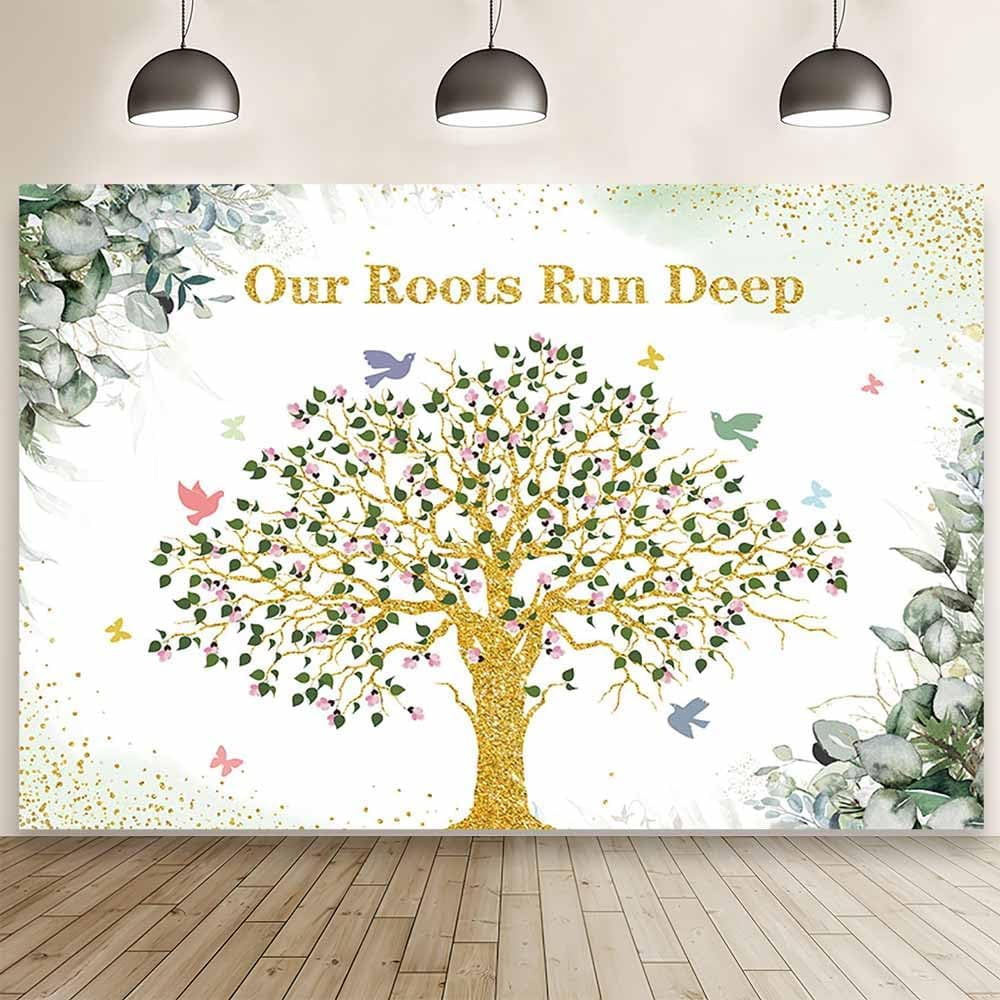 Family Reunion Backdrop Our Roots Run Deep Photography Background Green ...