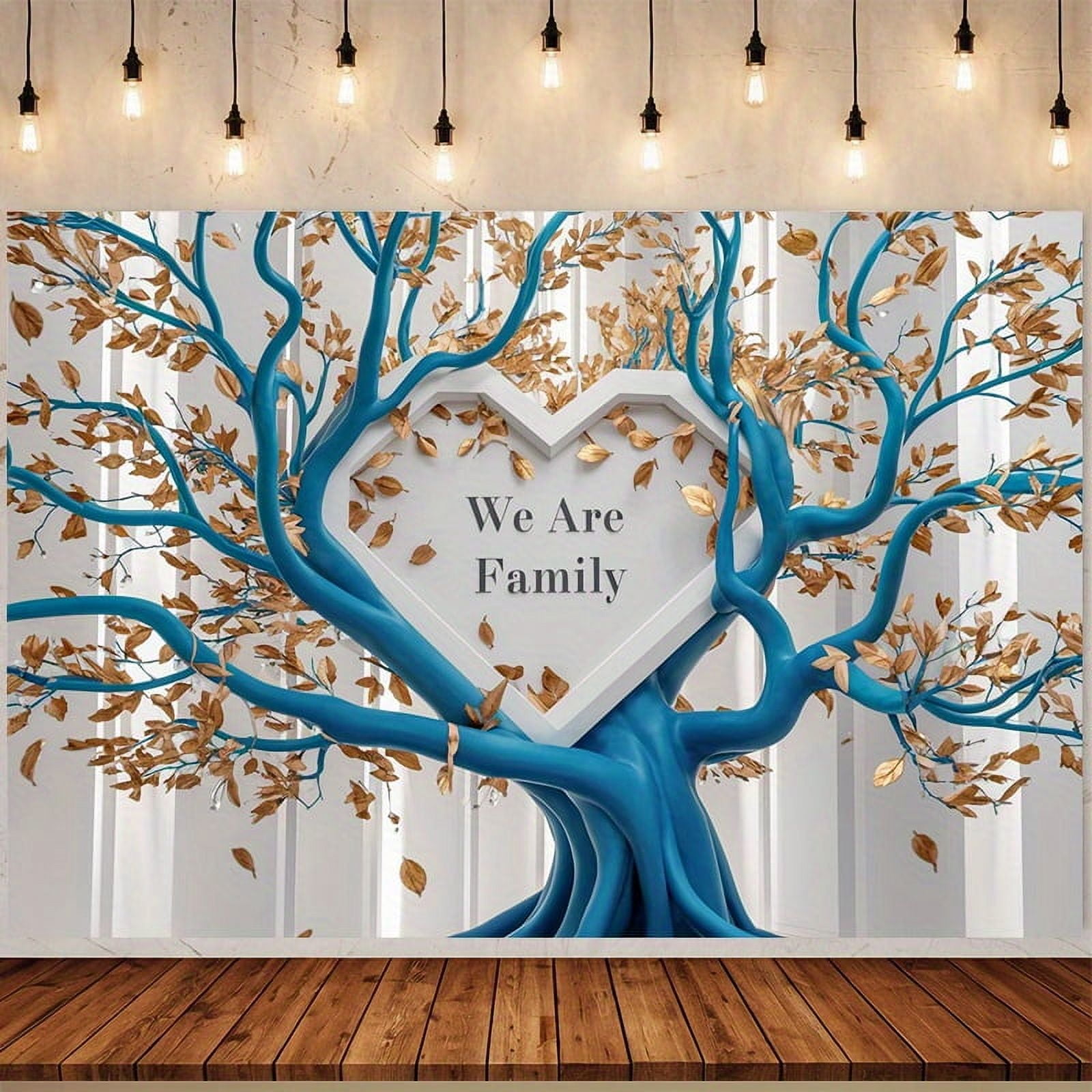 Family Reunion Backdrop Stripe Golden Leaves Blue Tree Members Family ...