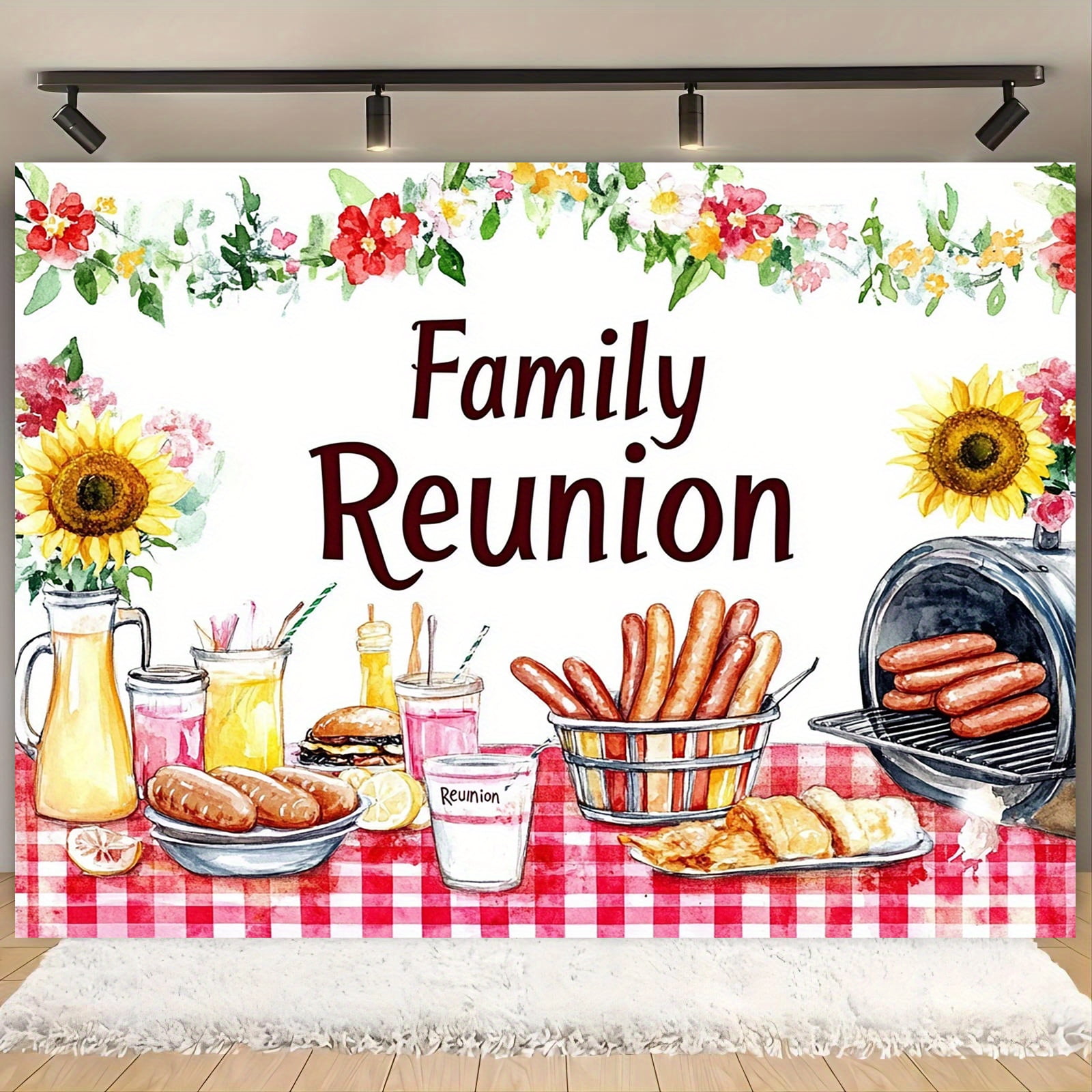 Family Reunion Backdrop Sunflowers Red Checkered Family Picnic ...