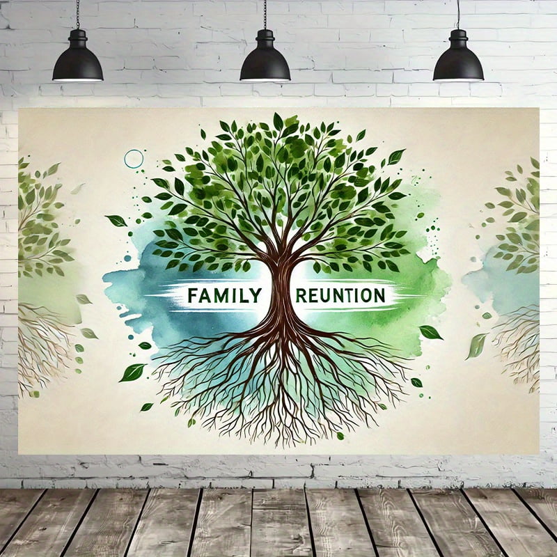 Family Reunion Backdrop Watercolor Green Leaves Family Tree Photography ...