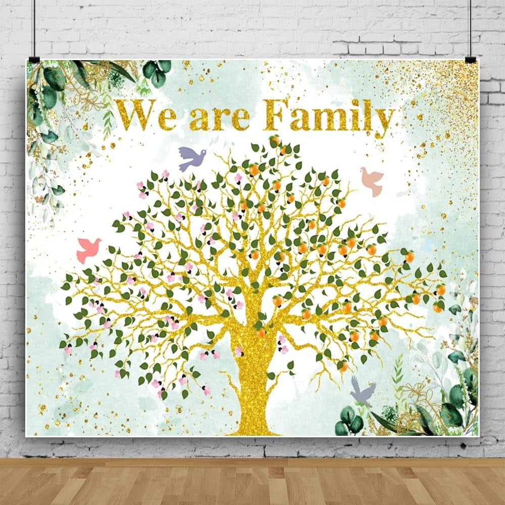 Family Reunion Backdrop We are Family Golden Family Tree Backdrop Fruit ...
