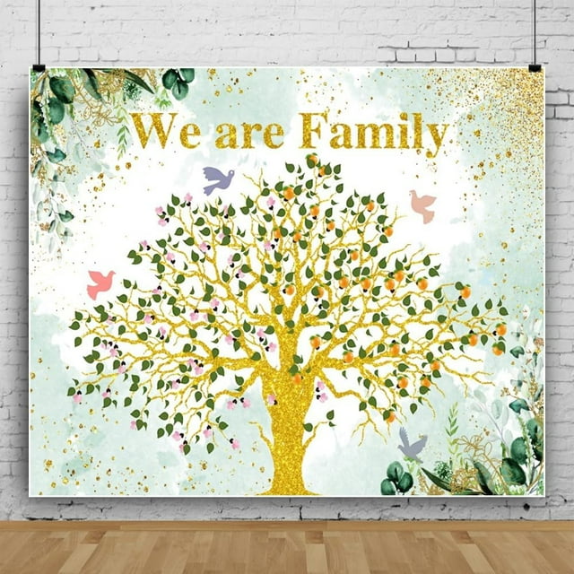 Family Reunion Backdrop We are Family Golden Family Tree Backdrop Fruit ...