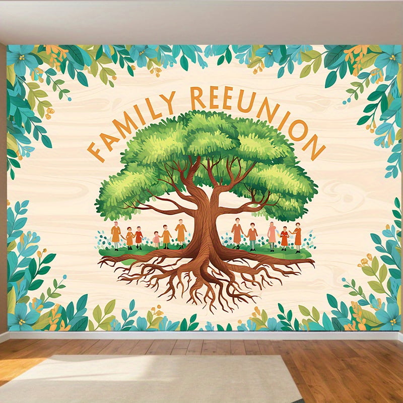 Family Reunion Party Backdrop Green Family Tree Leaves Members Floral ...