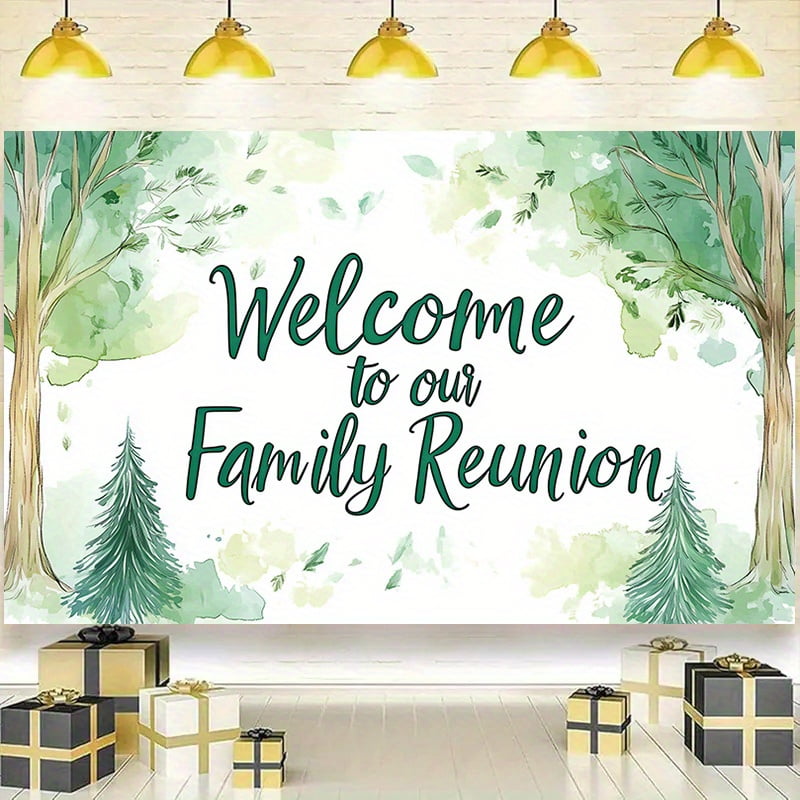 Family Reunion Party Banner | Multi-Color Polyester Backdrop with Green ...