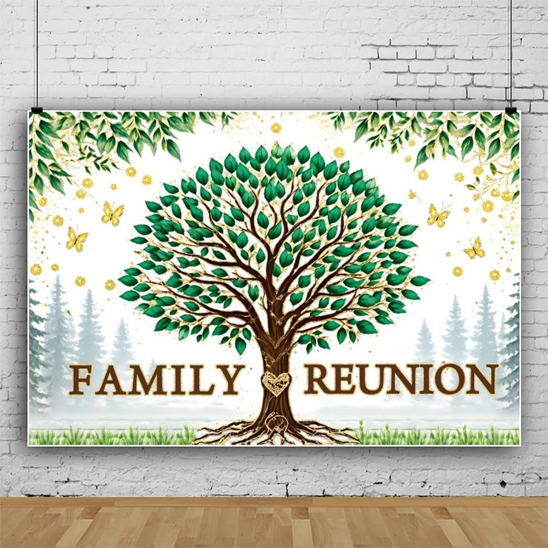 Family Reunion Photo Backdrop Family Tree Forest Leaves Love Heart ...