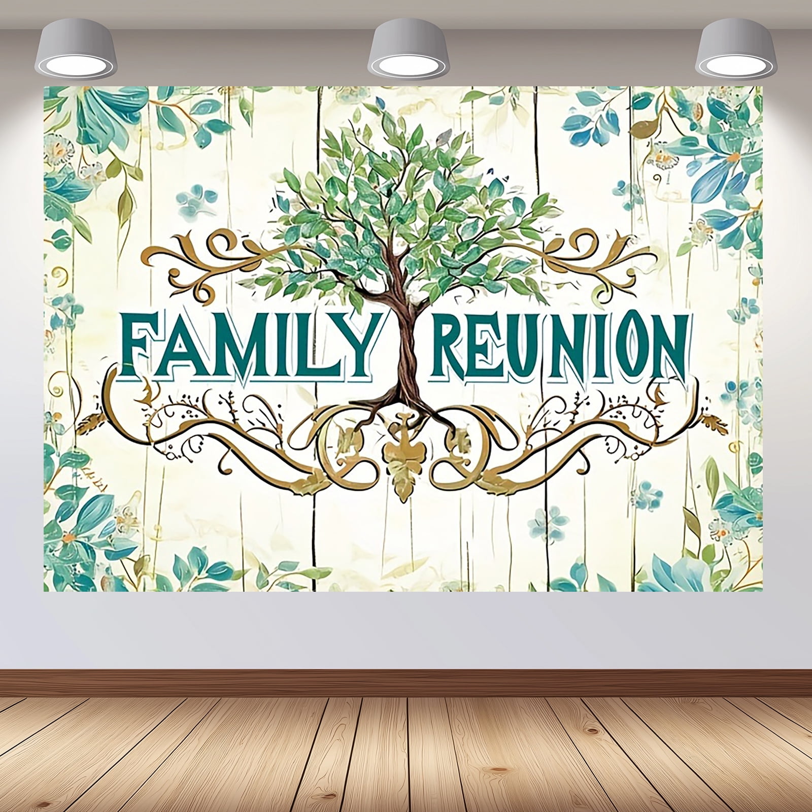 Family Reunion Polyester Backdrop - Multipurpose Golden and Green Tree ...