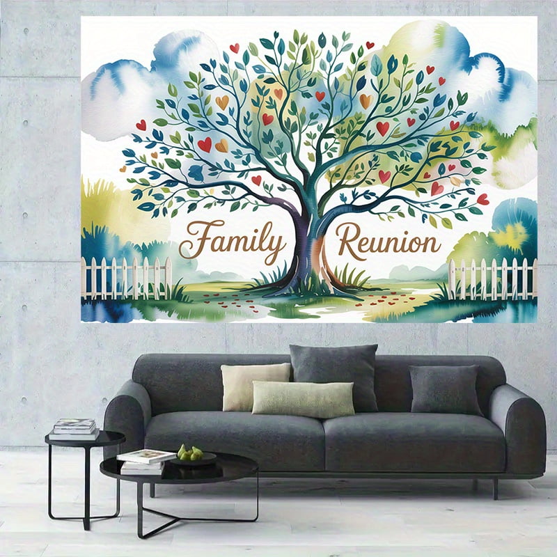 Family Reunion Tree Backdrop Colorful Leaves Together We are Family ...