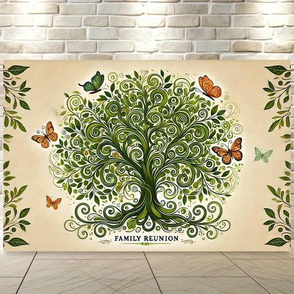 Family Reunion Tree Backdrop Green Family Tree Leaves Members Floral ...
