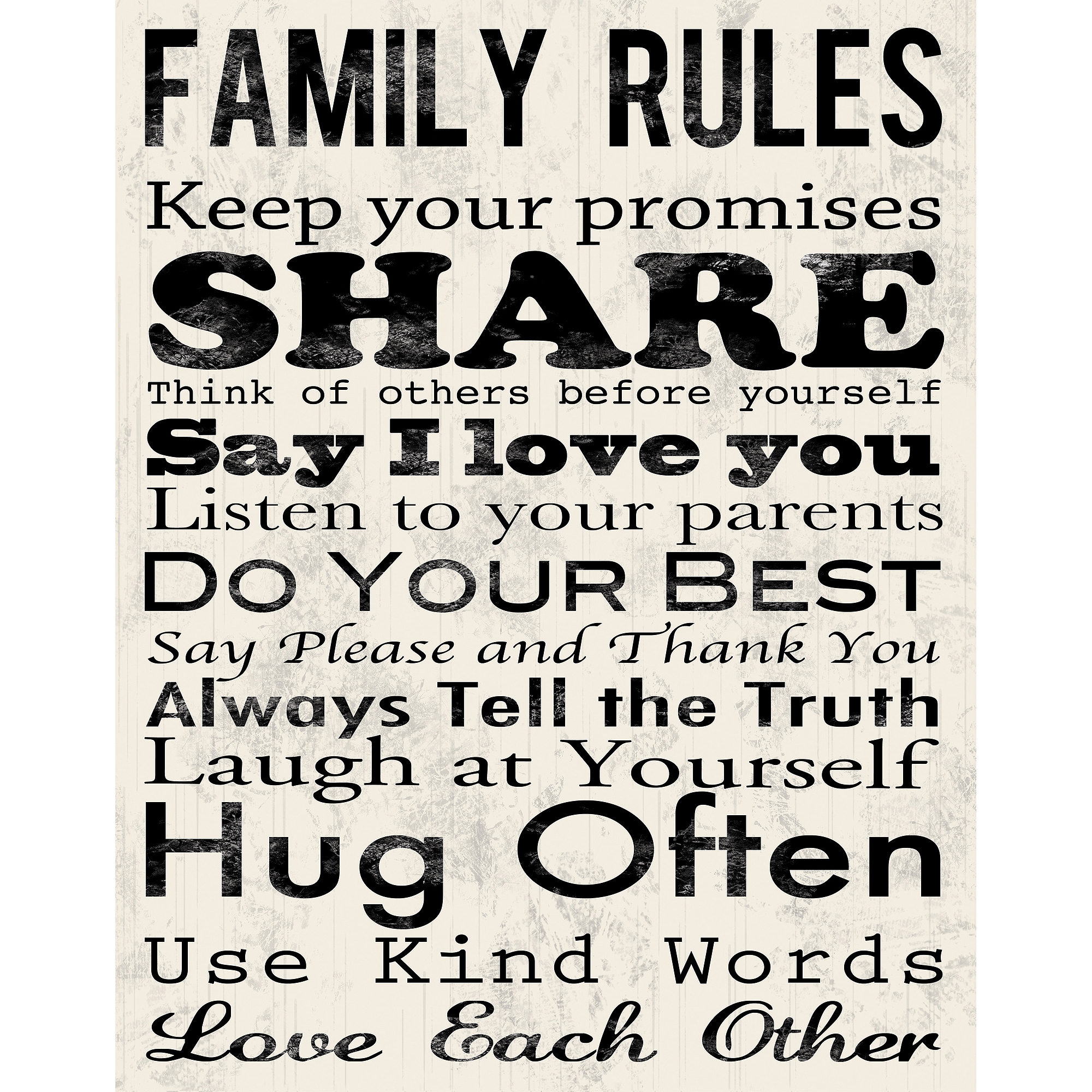 Family Rules A Canvas Wall Art, 15" x 19" - Walmart.com