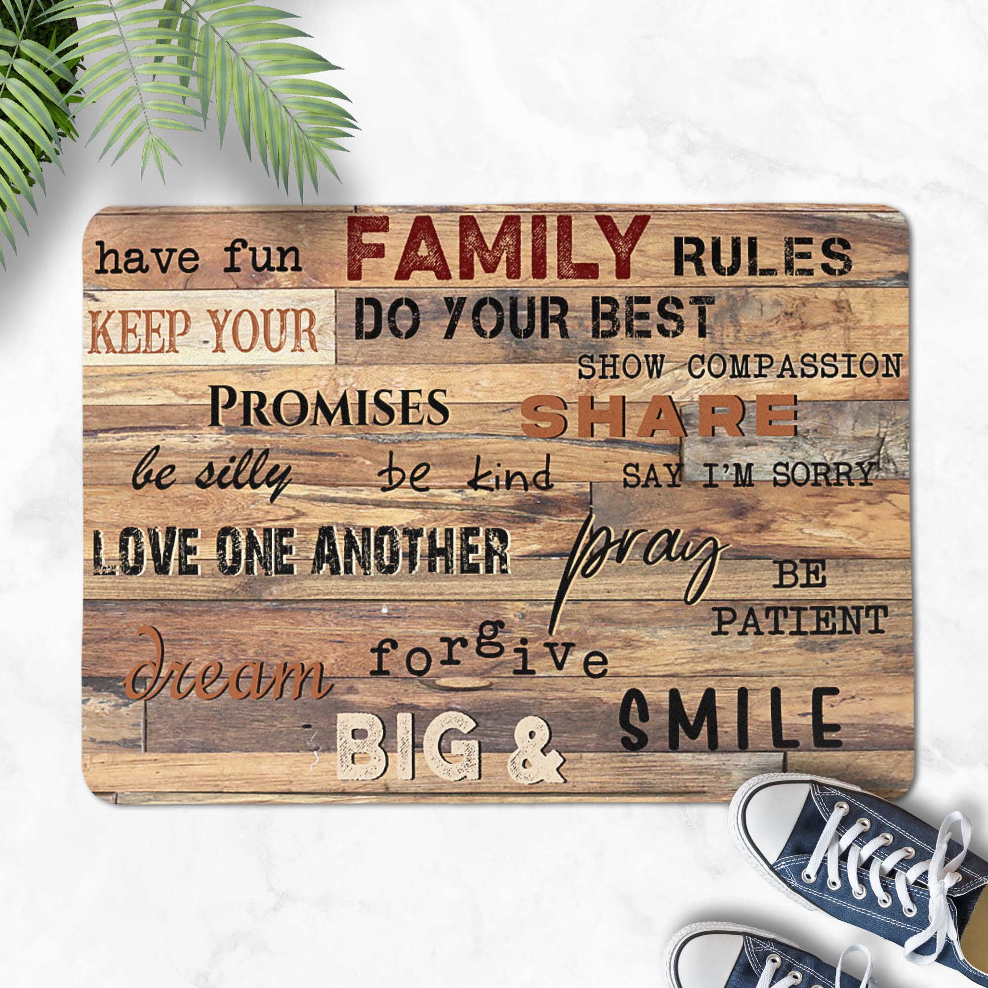 Family Rules Doormat – Rustic Wood Style with Inspirational Words and ...