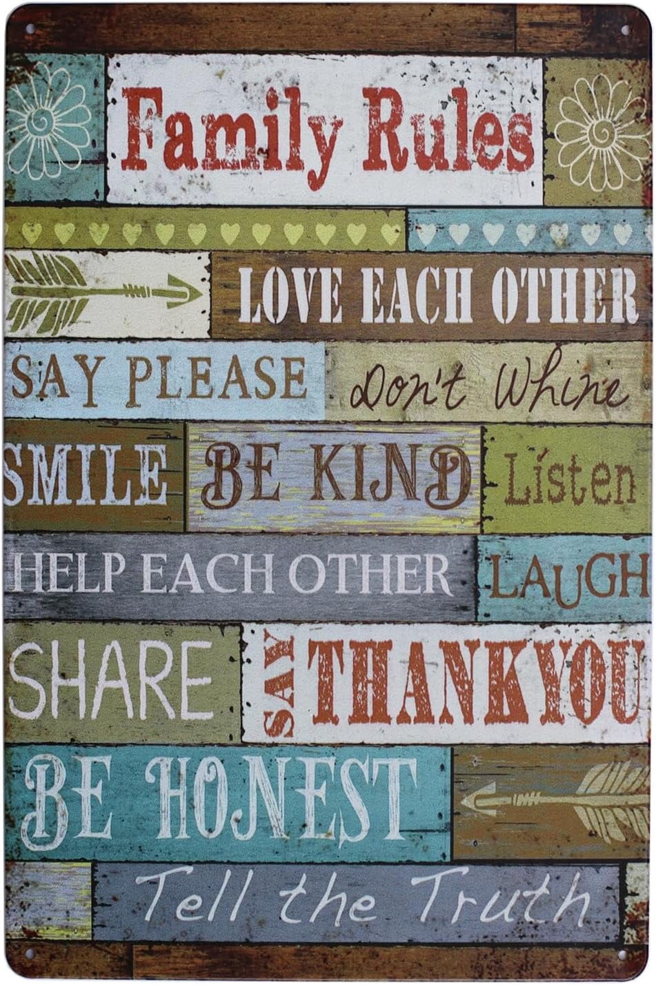 Family Rules Love Each Other Metal Tin Sign Wall Home Decor Art Plaque ...