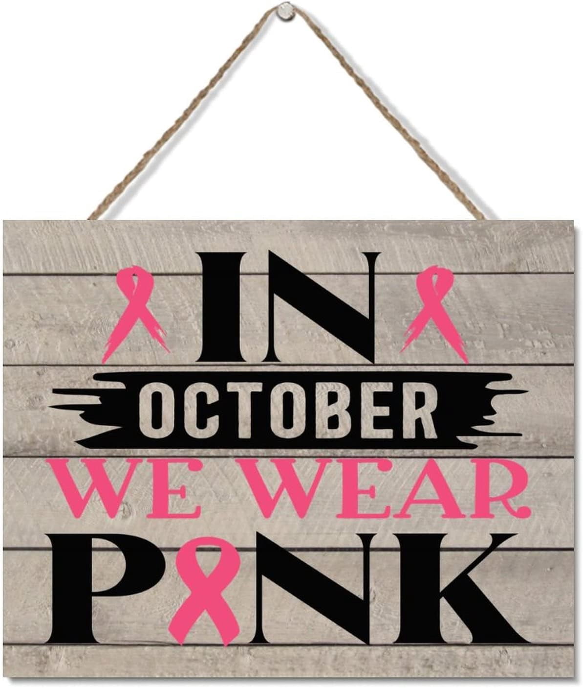 Family Sign Breast Cancer Awareness Month Pink Ribbon Hanging Wooden ...