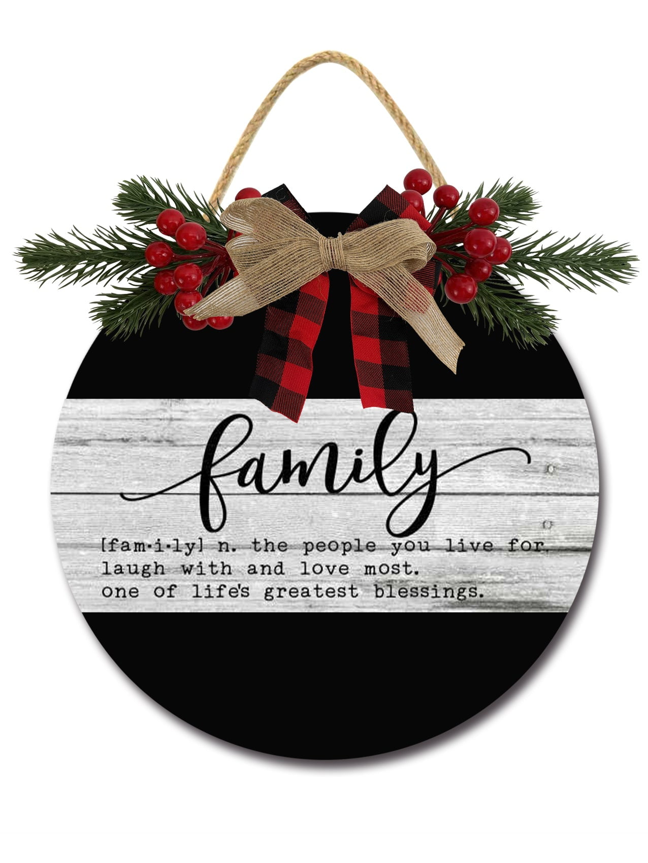 Family Sign Front Door Porch Decorations, Round Rustic Wood Hanging ...