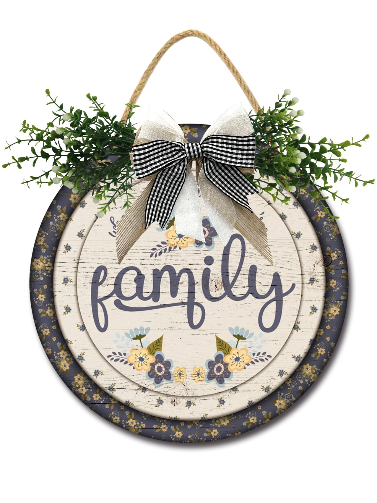 Family Sign Front Door Porch Decorations, Round Rustic Wood Hanging ...