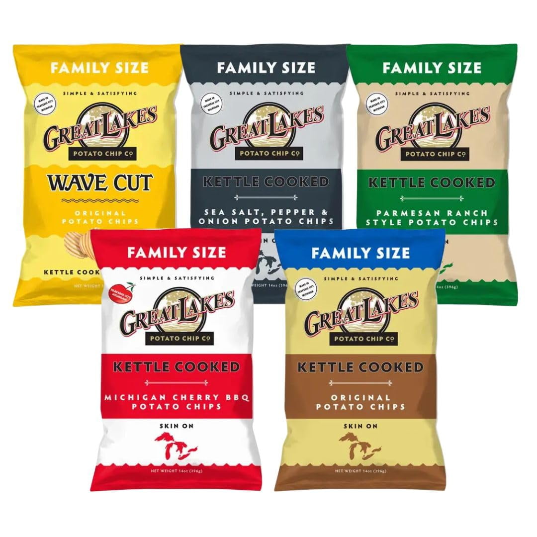 Family Size Great Lakes Potato Chips - Variety Pack of 5 (Original, Cut ...