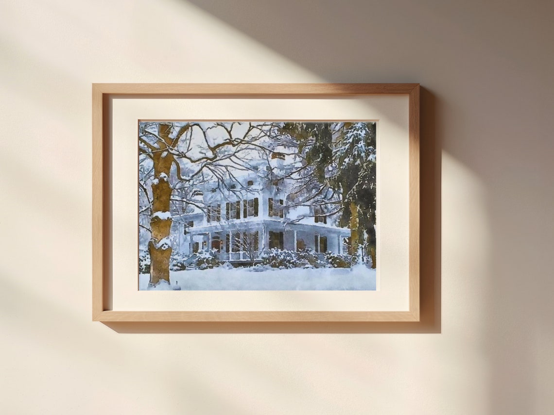 Family Stone House Watercolor Painting Unframed Matte Poster Art Print ...