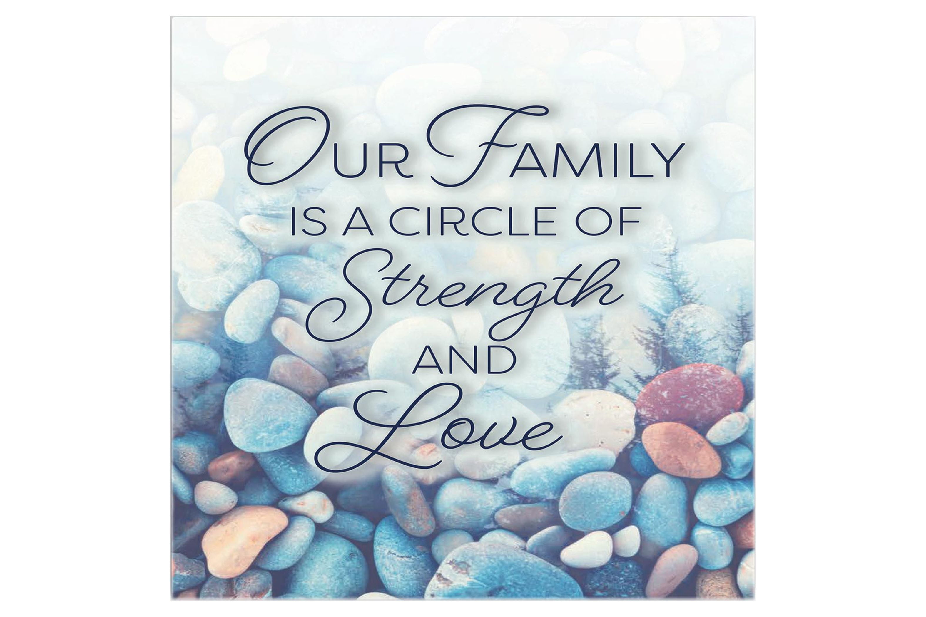 Family Strength Love Blue Fade Pebbles 12 x 12 Wood Wall Sign Plaque ...