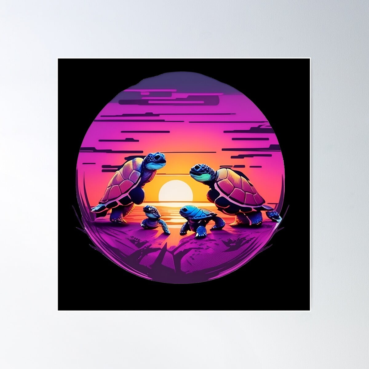 A Family Stroll Under The Pink Sunset: Gentle Harmony Of Turtles ...