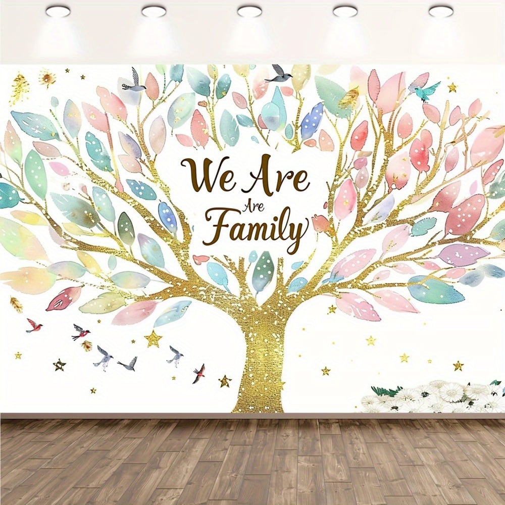 Family Tree Photography Backdrop with Pink Floral, Green Eucalyptus ...