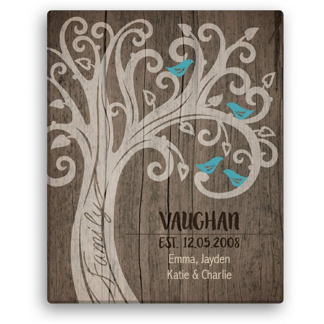 Family Tree with Blue Birds 16" x 20" Personalized Canvas, Family of 3 ...