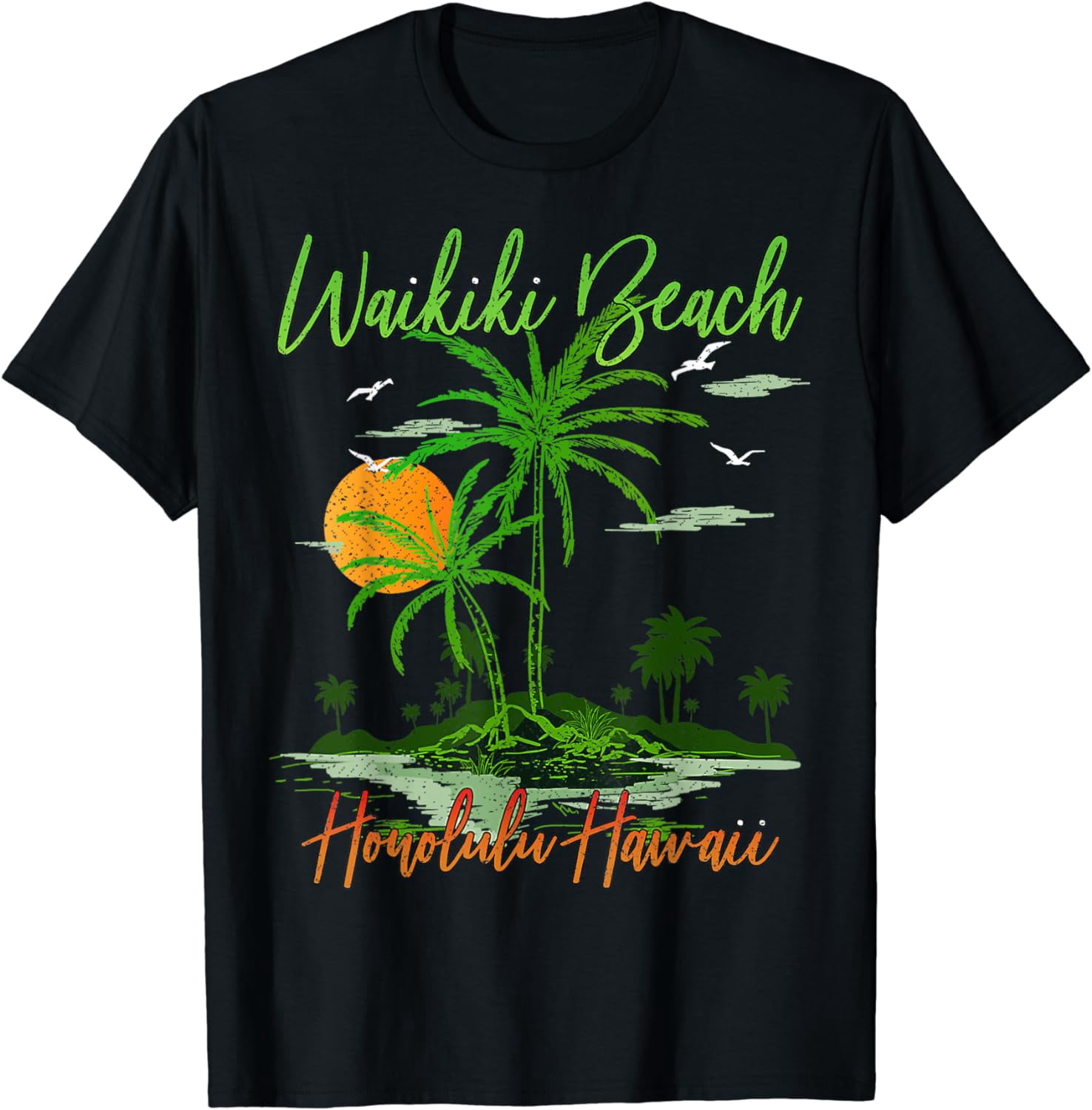Family Vacation Retro Sunset Honolulu Hawaii Waikiki Beach T-Shirt ...