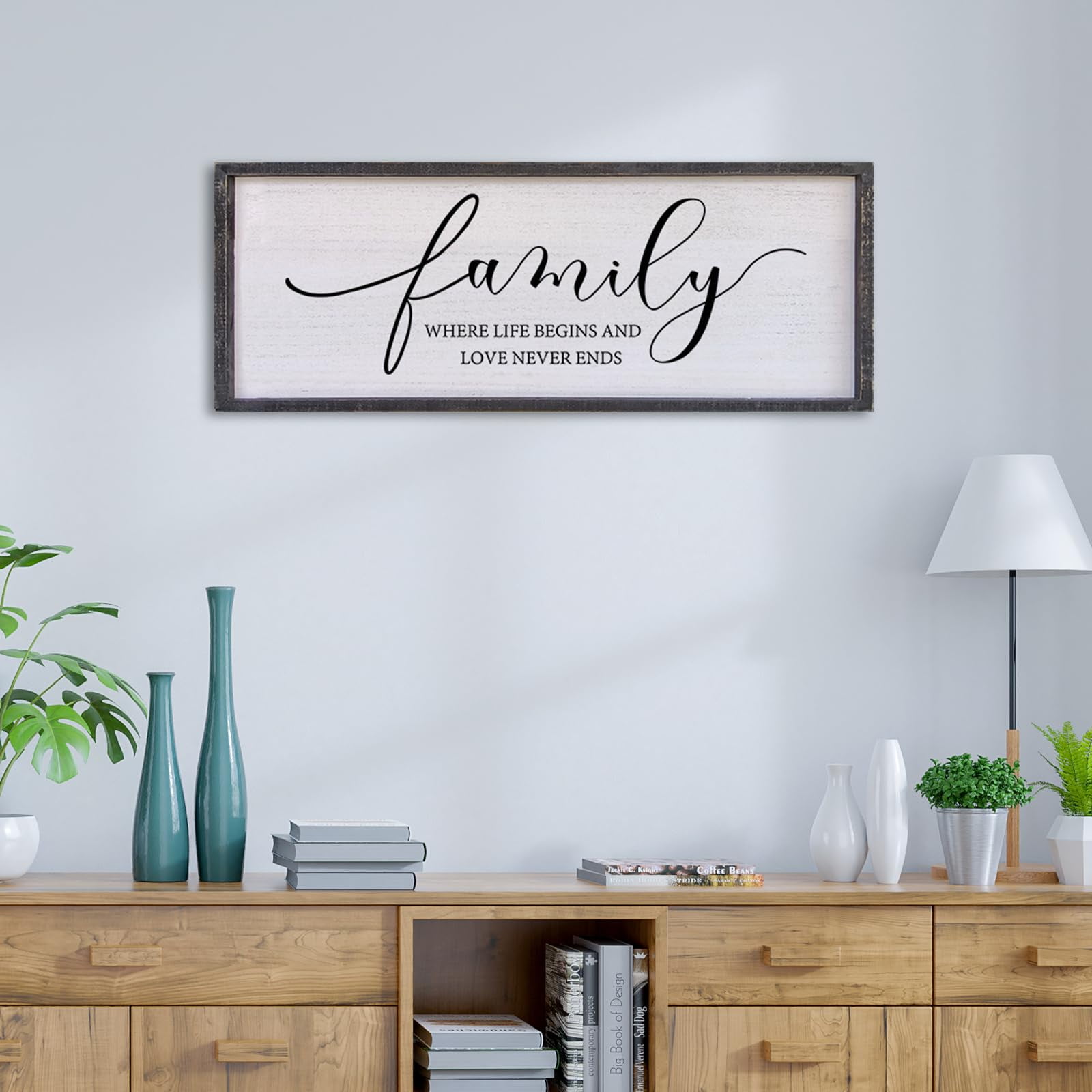 Family Where Life Begins Love Never Ends Wall Decor 40"x15" Living Room ...