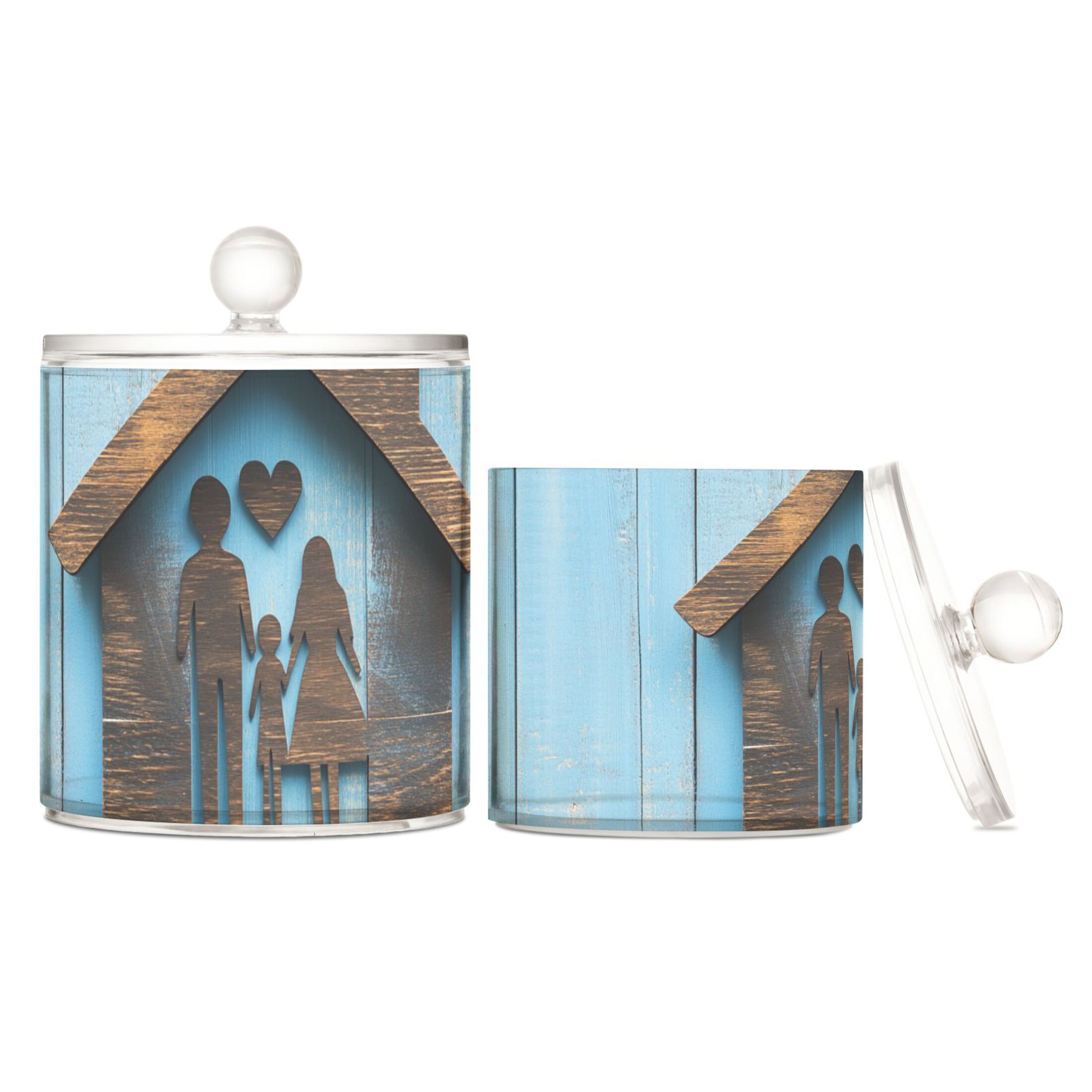 Family Wooden House-shaped Sign Translucent Plastic Cans Storage ...