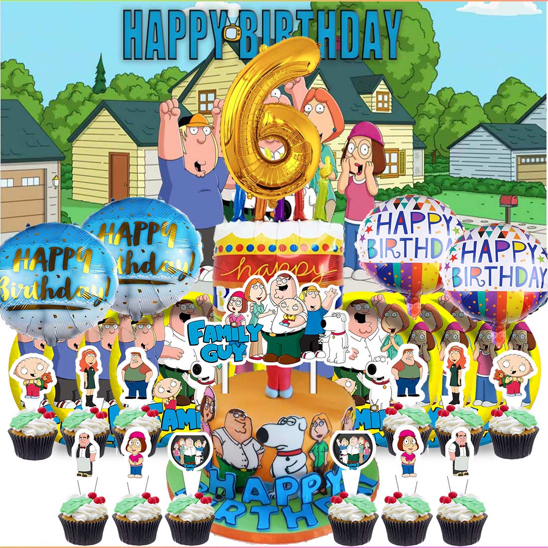 Family guy 6th Tableware Balloons Cake Toppers Backdrop Banner Supplies ...
