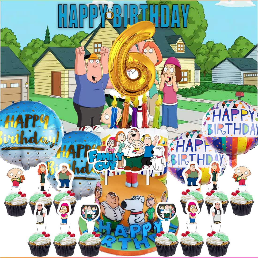 Family guy Party Supplies Decor 6th Kit Balloons Birthday Cake Topper ...
