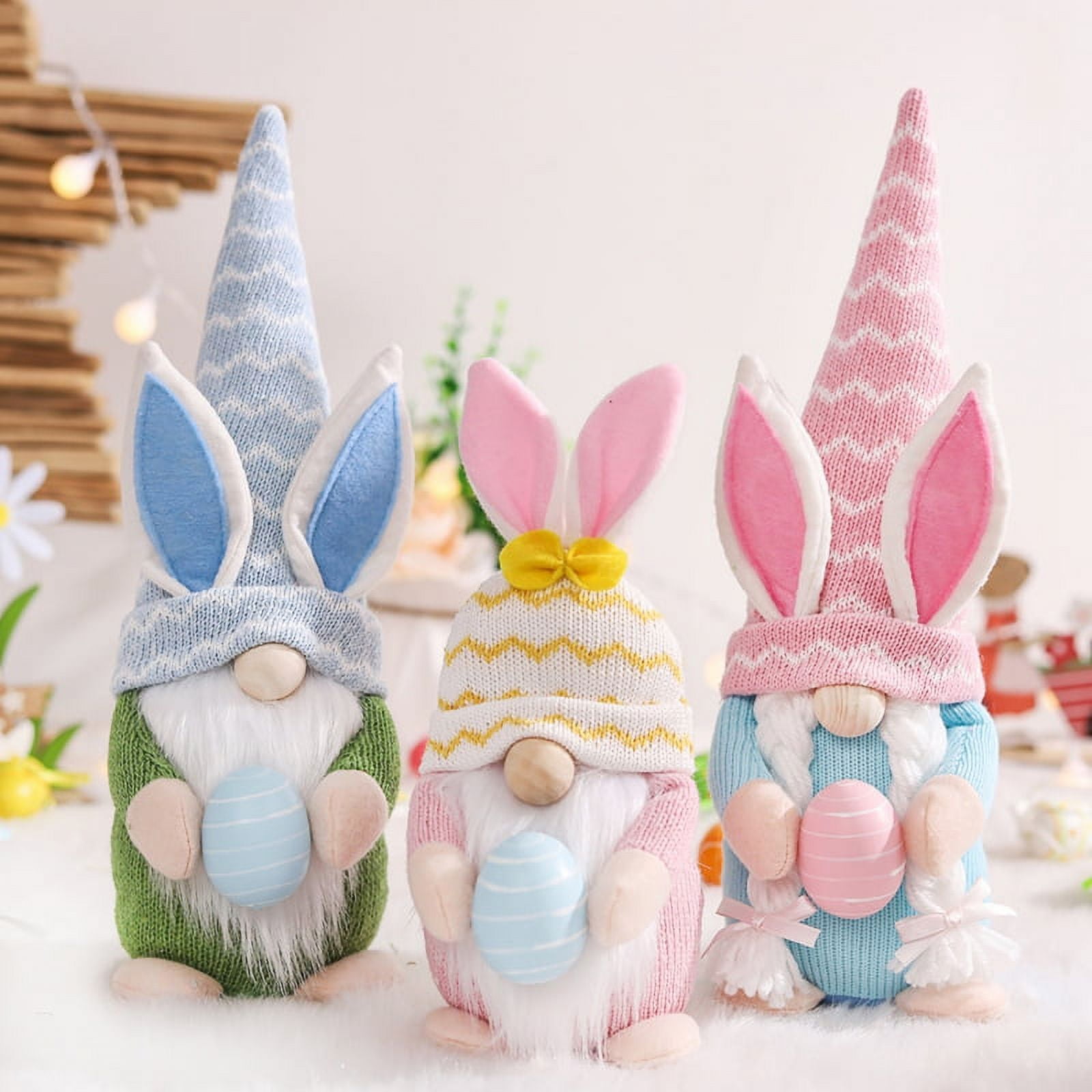 Family of Three Knitted Easter Bunny Gnome with Easter Egg - Handmade ...