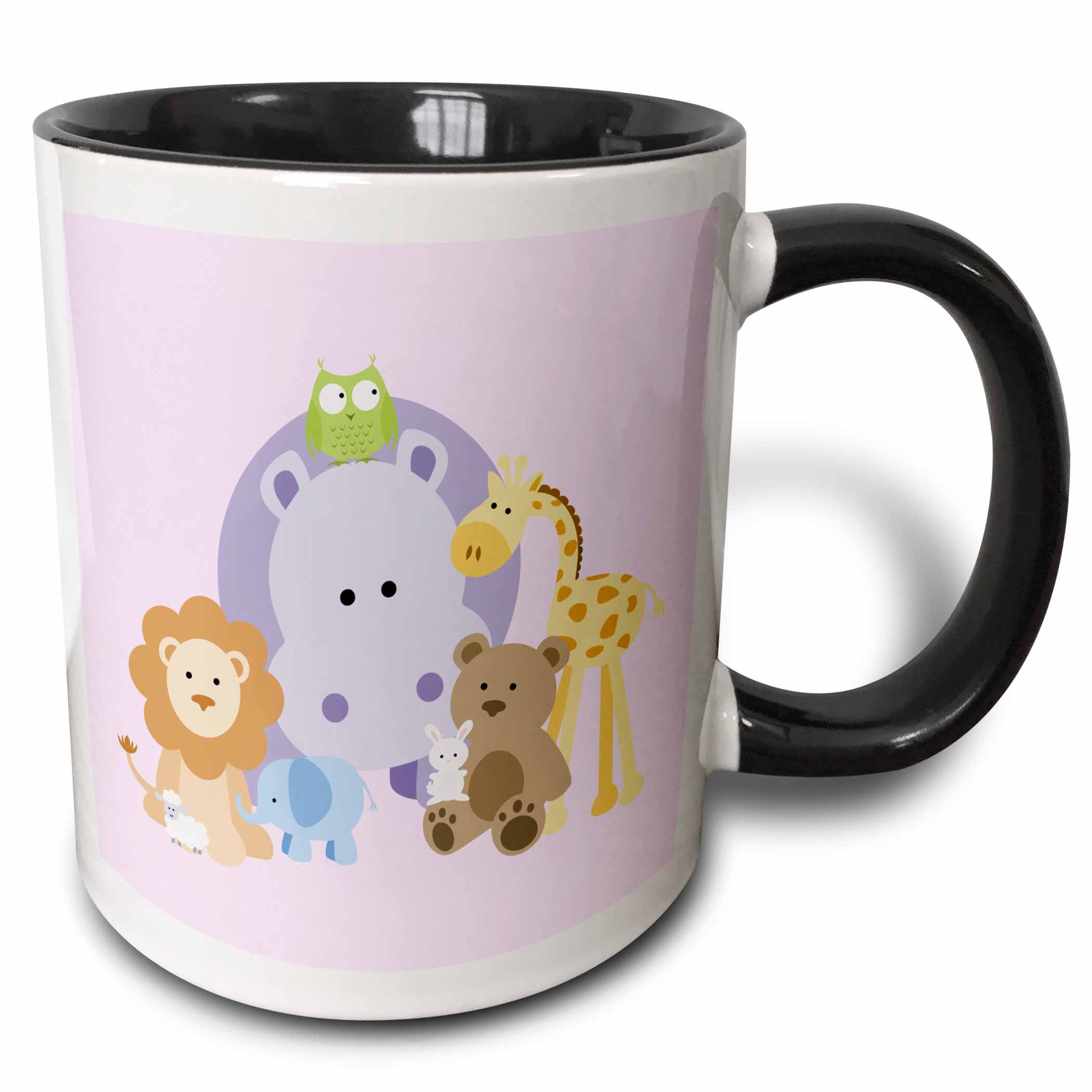 3dRose, Family of cute zoo animals on a pink background, 11oz Two-Tone ...