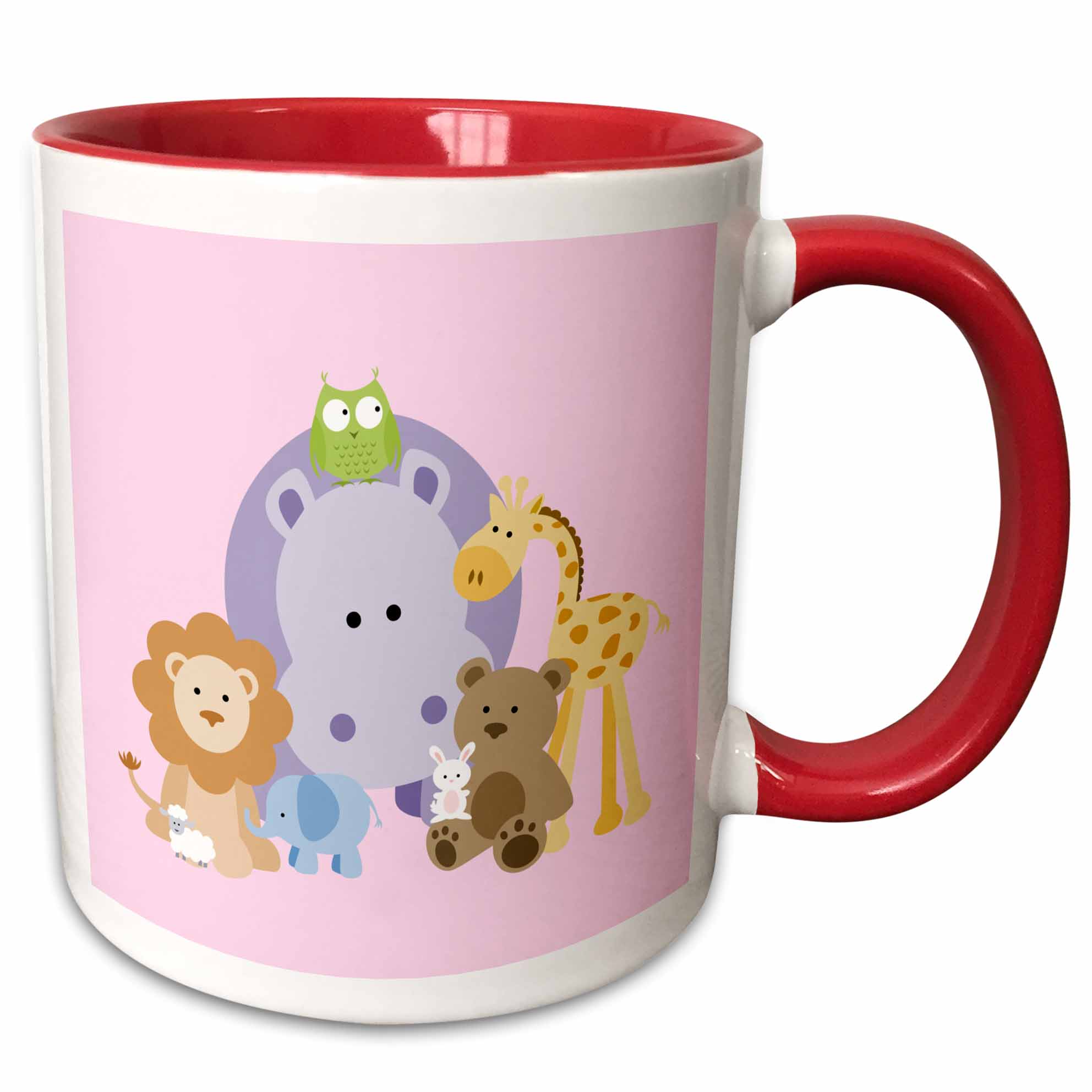 Family of cute zoo animals on a pink background 15oz Two-Tone Red Mug ...