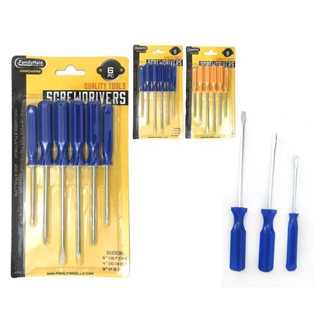 FamilyMaid 16391 3-5 in. Yellow & Blue Screwdrivers, 6 Piece - Pack of ...