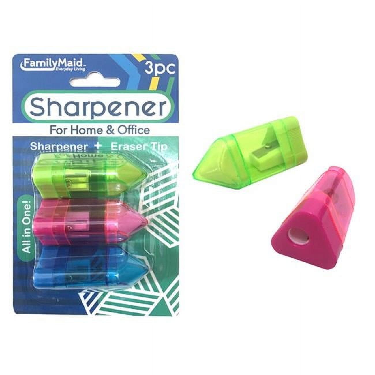 FamilyMaid 25661 3 Assorted Color Sharpeners with Eraser, 3 Piece ...