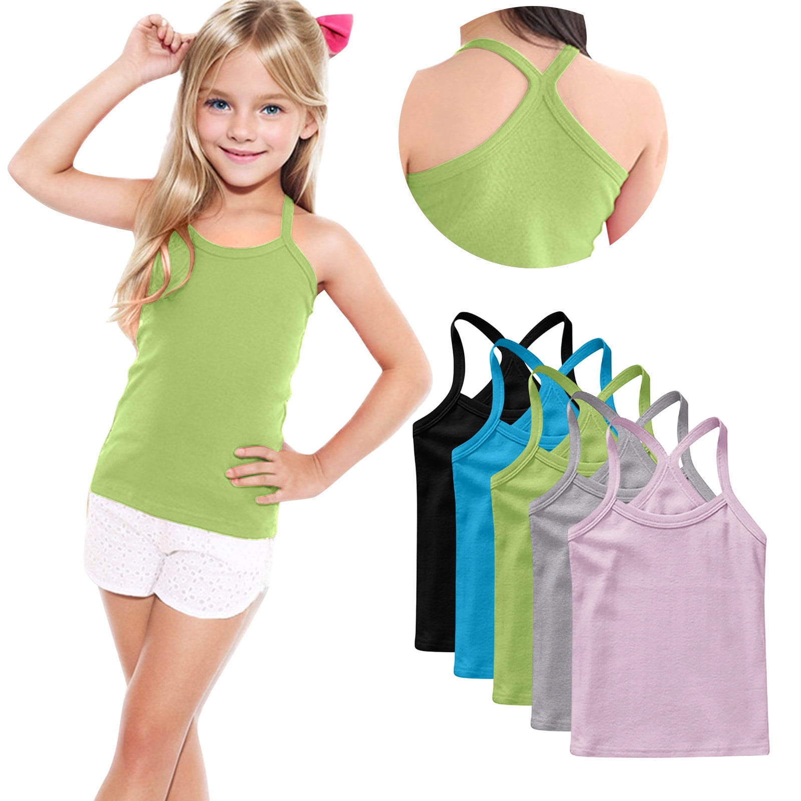 FamilyThread 5 Pack Girls Tank Tops Solid Sleeveless Undershirts Scoop ...