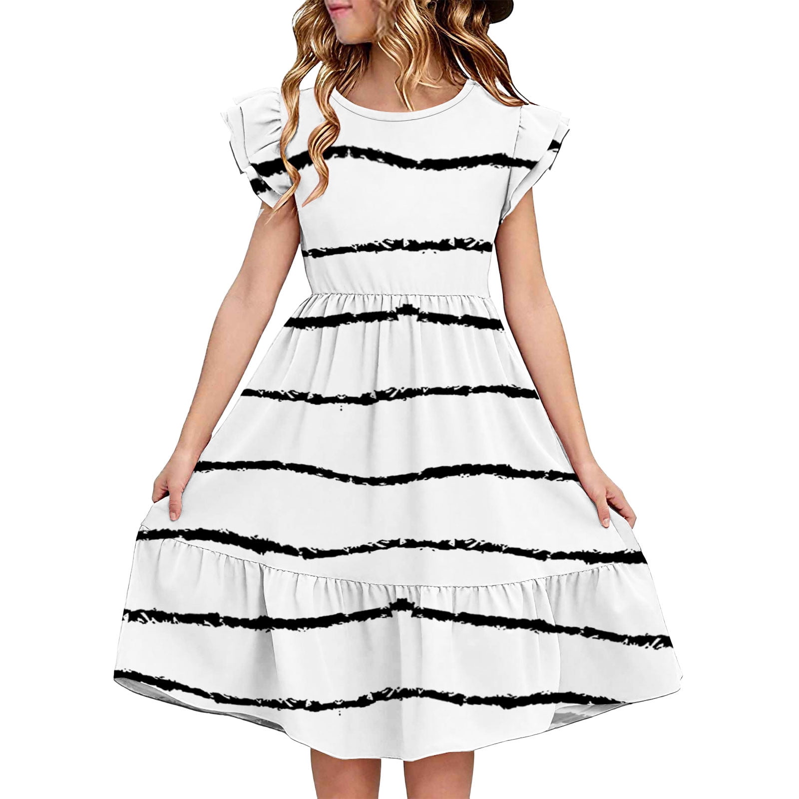 FamilyThread Girls Summer Stripe Dresses with Ruffle Short Sleeve ...