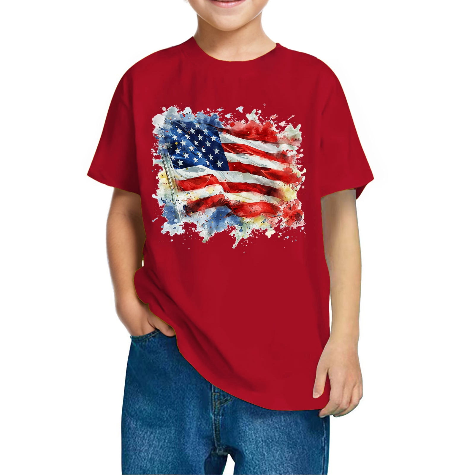 FamilyThread Kids Striped Shirts Short Sleeve Boy Girls July 4th ...