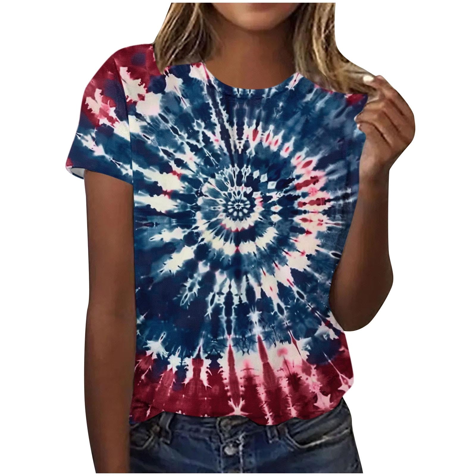 FamilyThread Women Tie Dye CrewNeck Short Sleeve Shirts Summer Coloful ...