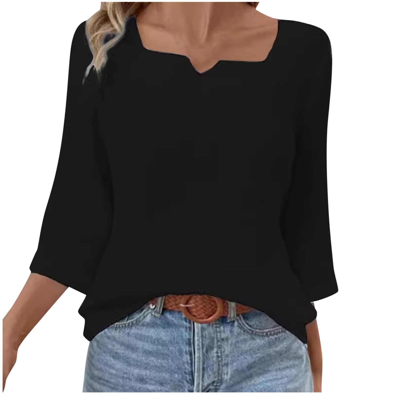 FamilyThread Womens V Neck Long Sleeve Shirts Banded Bottom Cute Loose ...