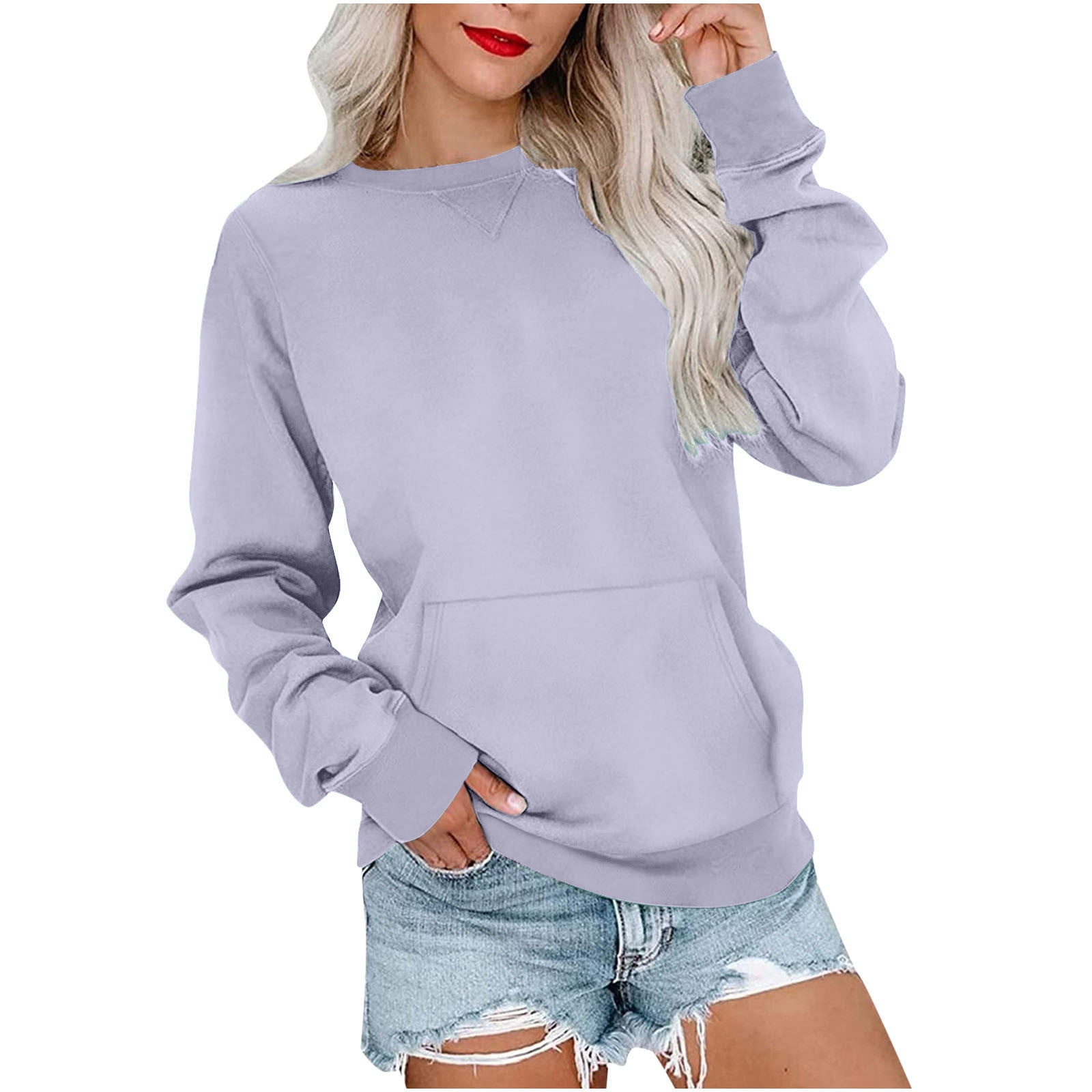 FamilyThread Womens Versatile Long Sleeve Sweatshirt Solid Color Crew ...