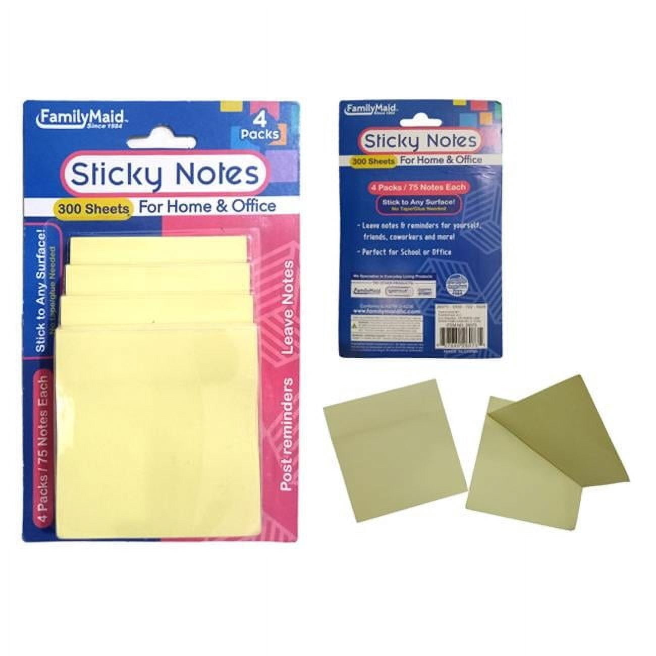 Familymaid 26073 3 x 3 in. 300 Sheets Canary Sticky Notes - 4 Piece ...