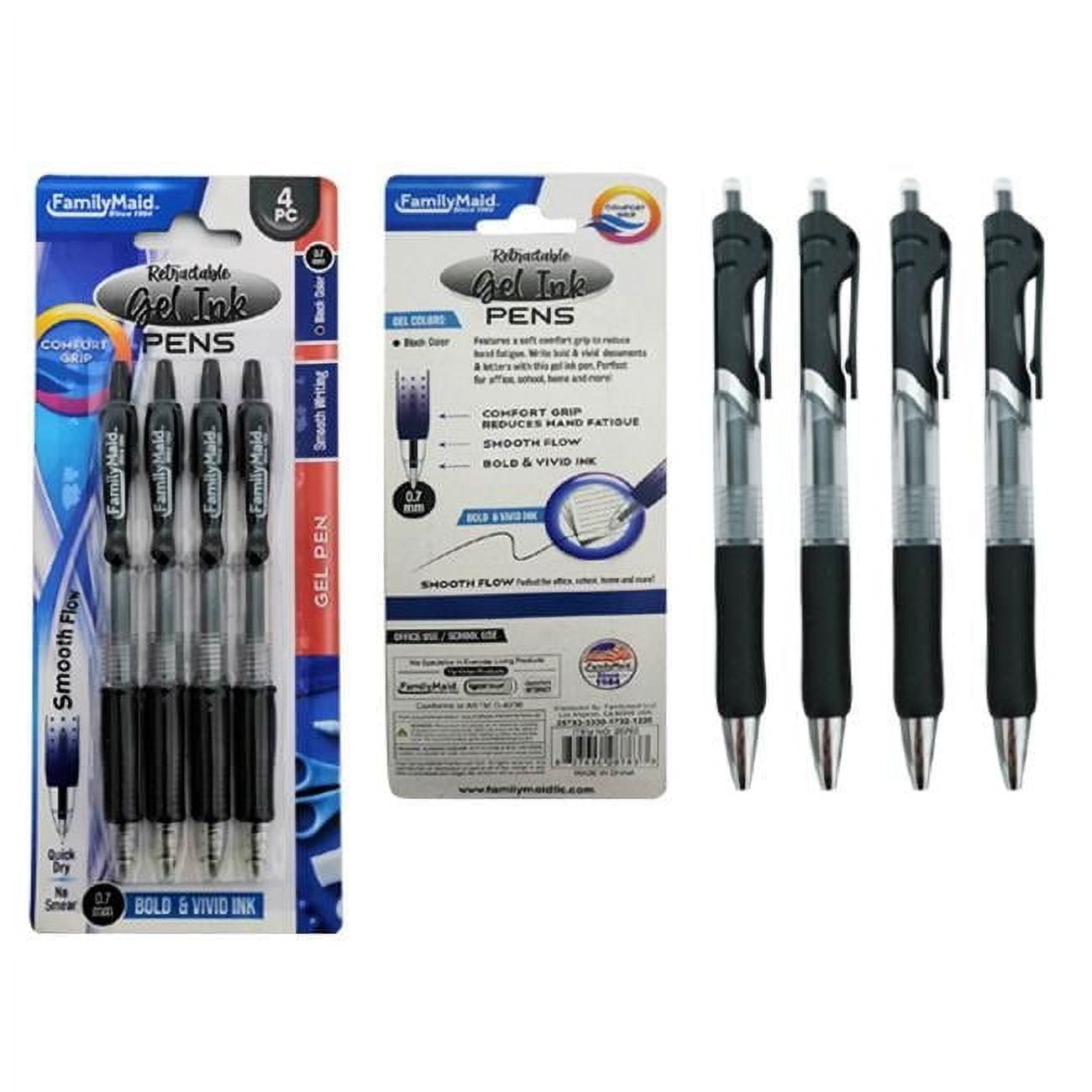 Familymaid 26783 0.7 mm Retractable Gel Pen with Rubber Grip, Black - 4 ...