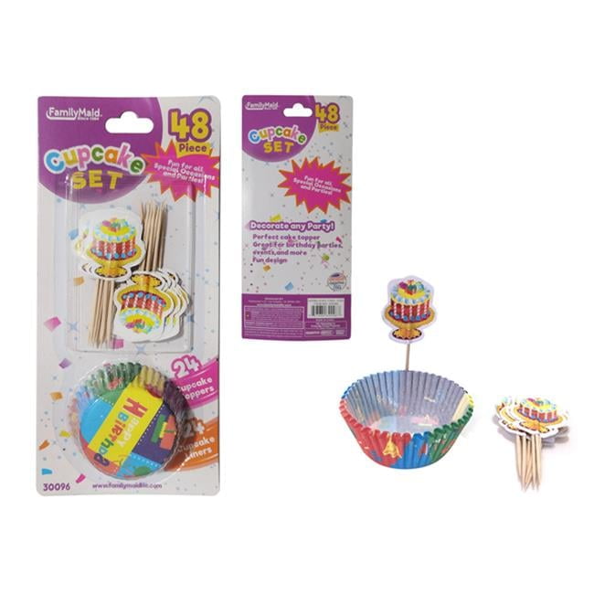 Familymaid Birthday Liners Plus Toppers Cupcake Set - 48 Piece ...