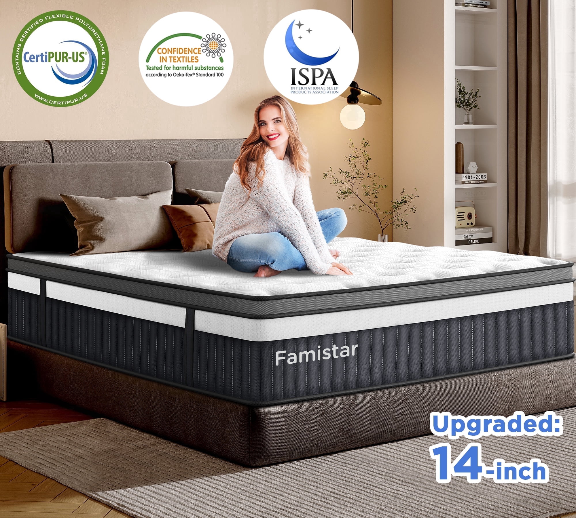 Famistar 14In Queen Mattress In a Box, Breathable Mattress w/ Gel ...