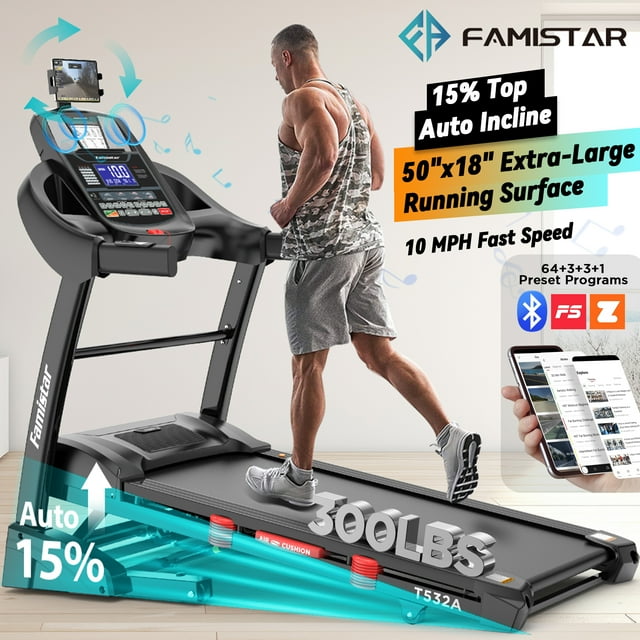 Famistar 4.5HP Portable Folding Running Machine, 15 Level Incline ...