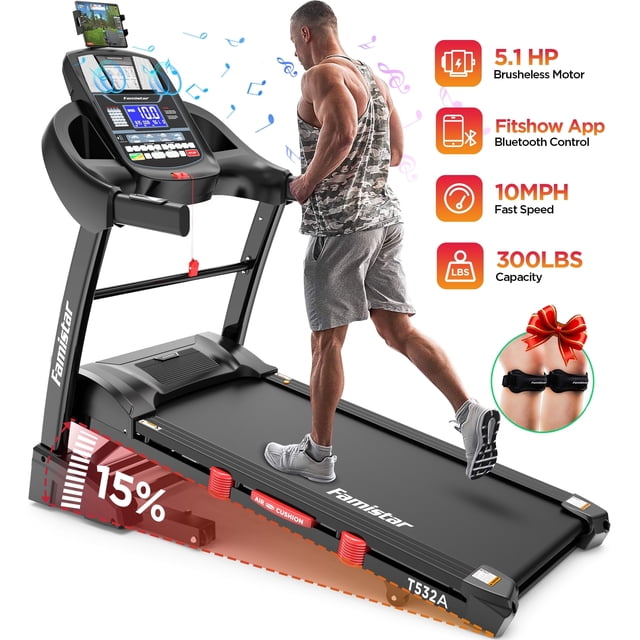 Famistar 5.1HP Folding Treadmill for Home with 15% Auto Incline, 300 LB ...