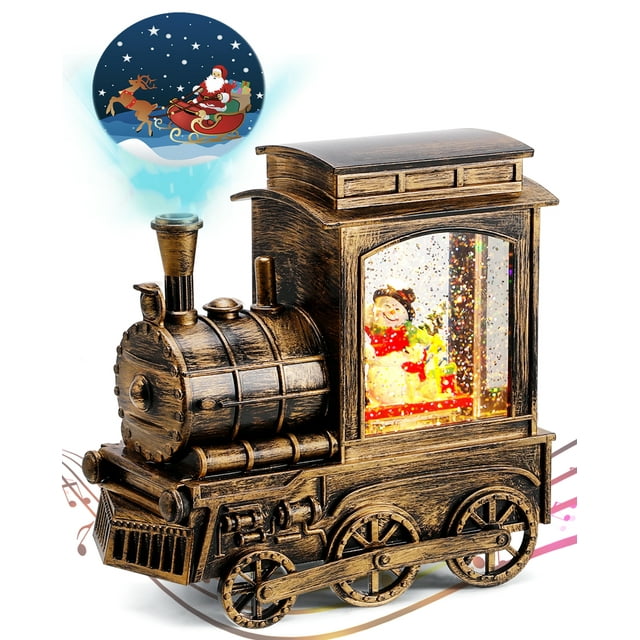 Famistar Xmas Snow Globe Lantern- Santa Sleigh Train, Water Swirl ...