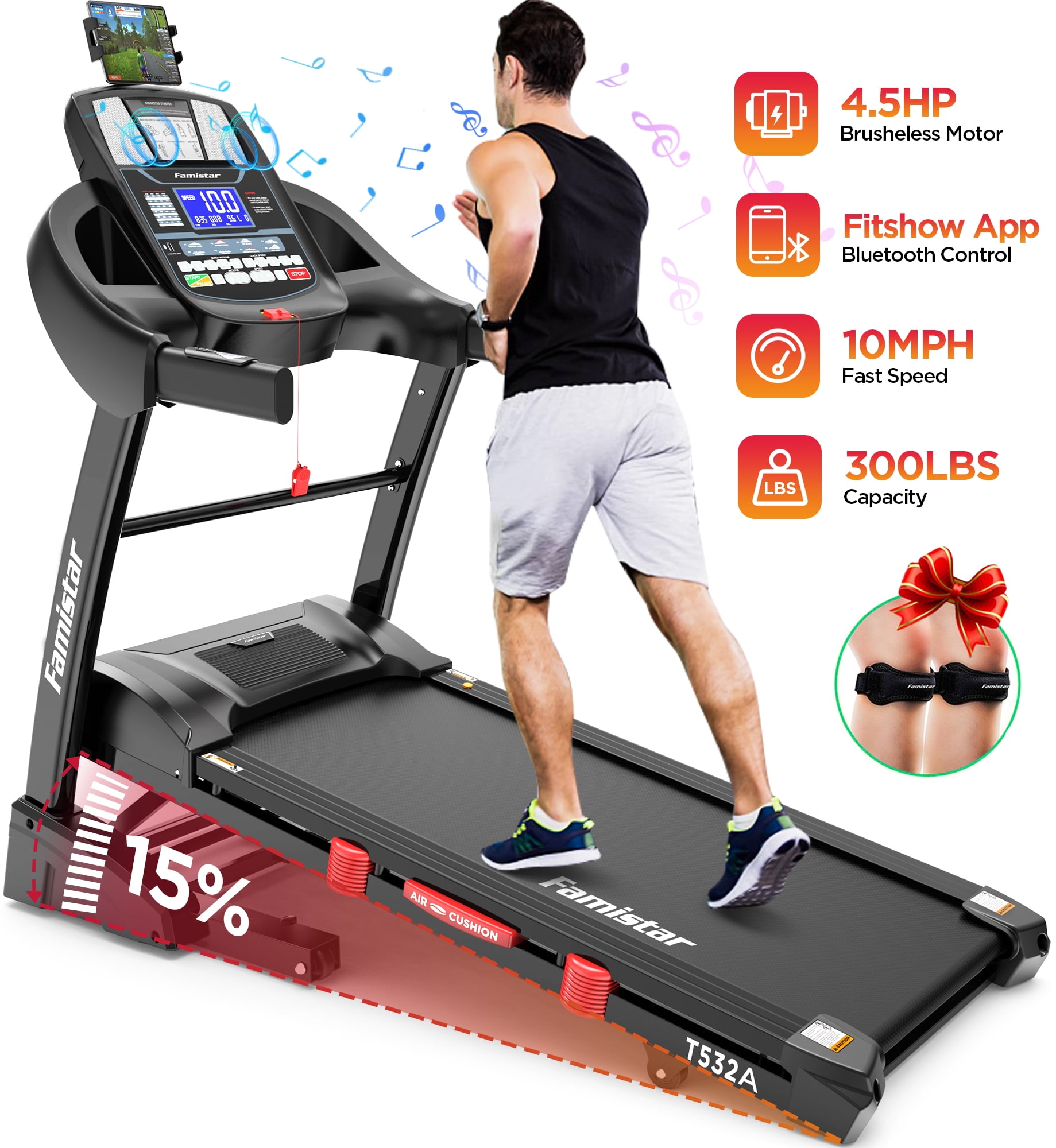Famistar Clearance Folding Treadmill for Home with 15 Levels Auto ...