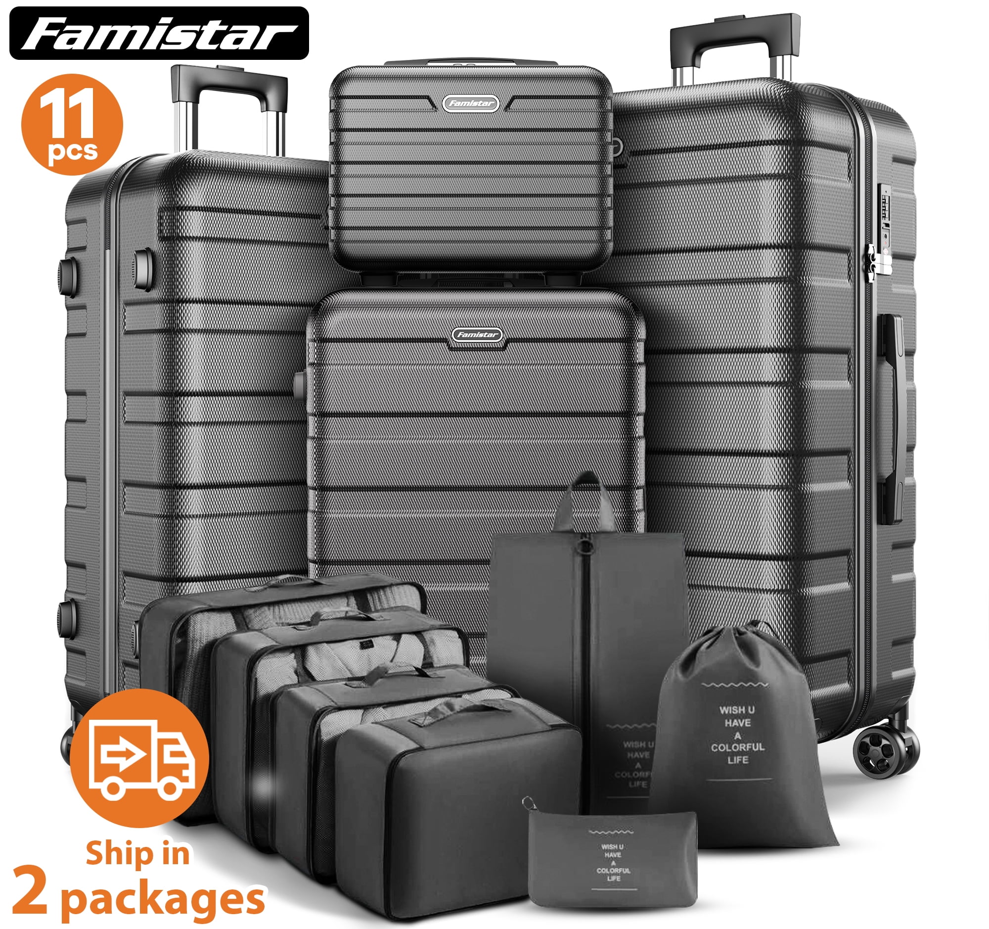 "Famistar 4Pc Hardside Luggage Set: 14”, 20”, 24” & 28"" Spinner Wheels ...