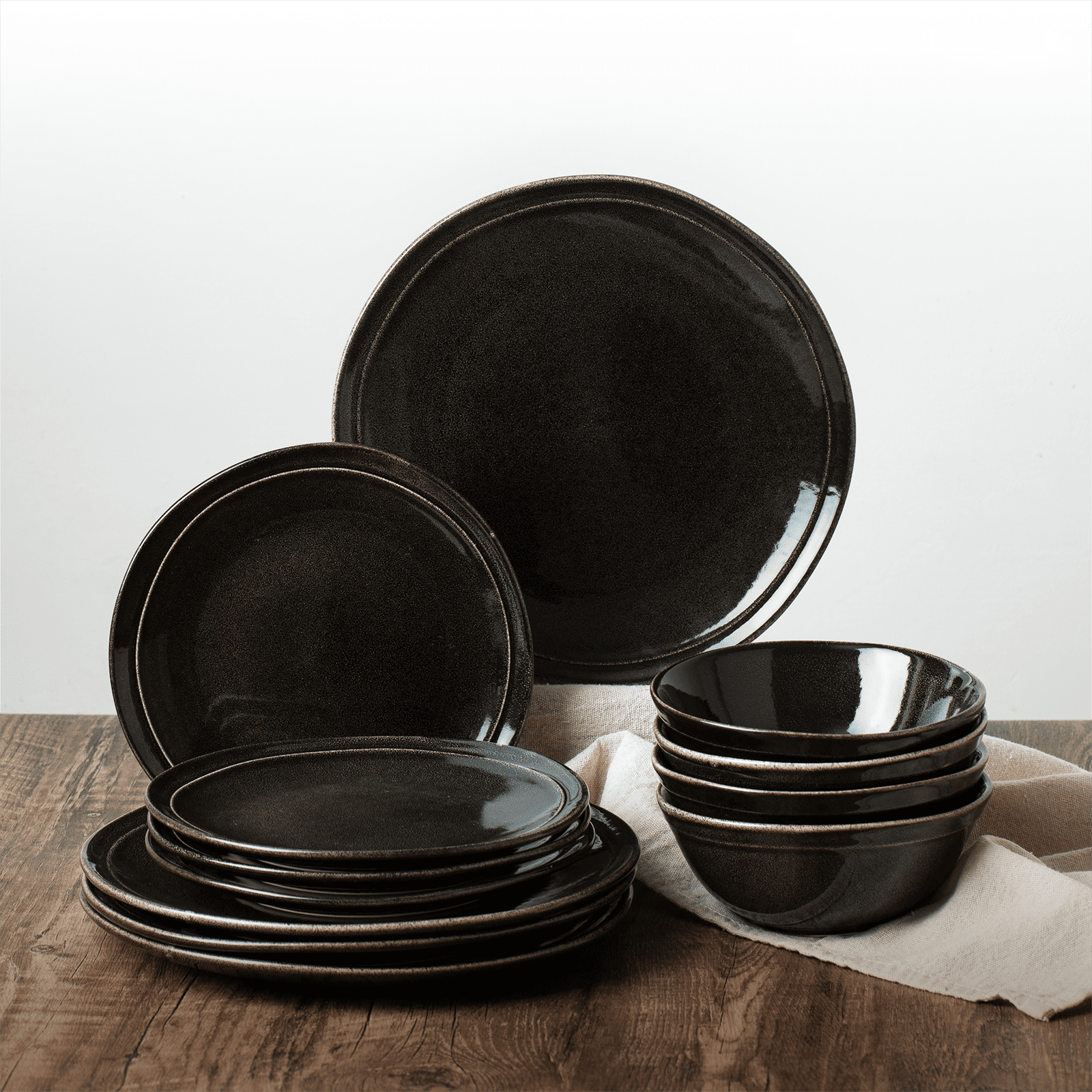 Famiware Aegean 12-Piece Stoneware Dinnerware Set, Plates and Bowls Set ...